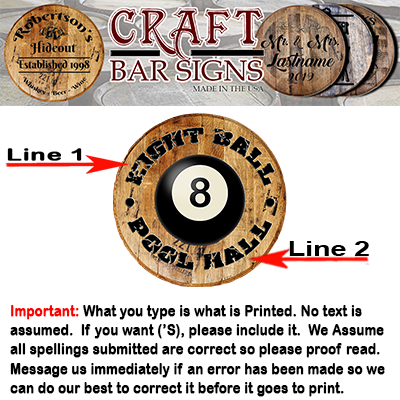 Craft Bar Signs | 8 Ball Pool & Billiards Personalized Game Room Sign