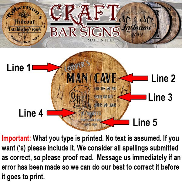 Craft Bar Signs | Man Cave Beer Mug Personalized Man Cave Bar Sign