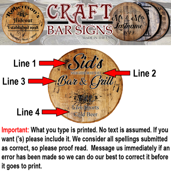 Craft Bar Signs | Neighborhood Bar & Grill Personalized Bar Sign