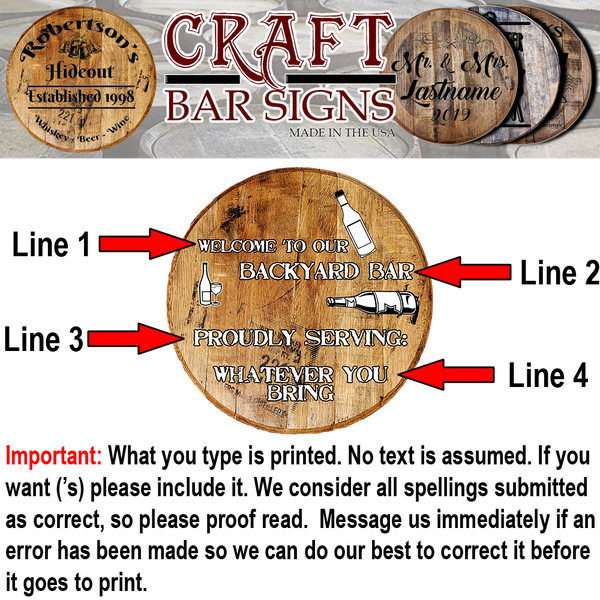 Craft Bar Signs | Backyard Bar BYOB Personalized Man Cave Bar Sign